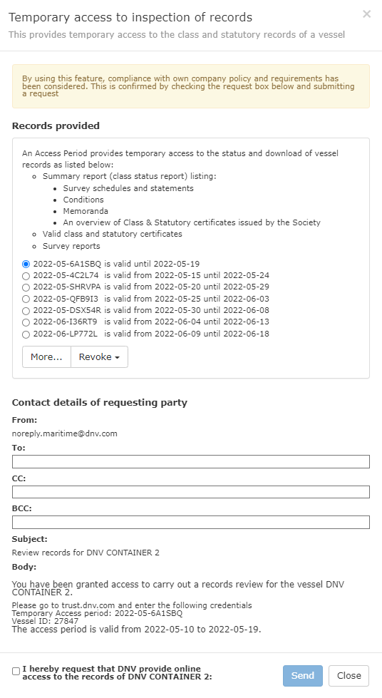 Provide temporary access to records