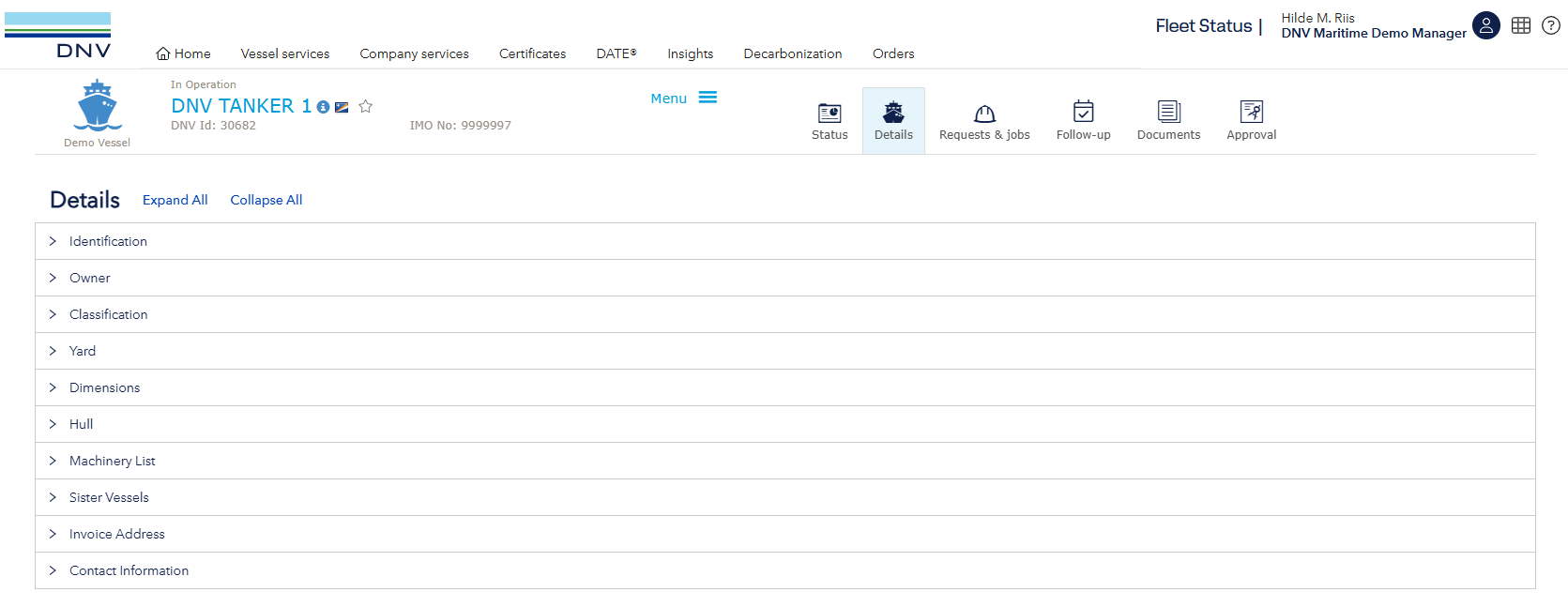 Vessel status and request survey
