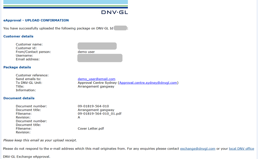 eApproval – Send Documents to DNV GL for Type Approval only